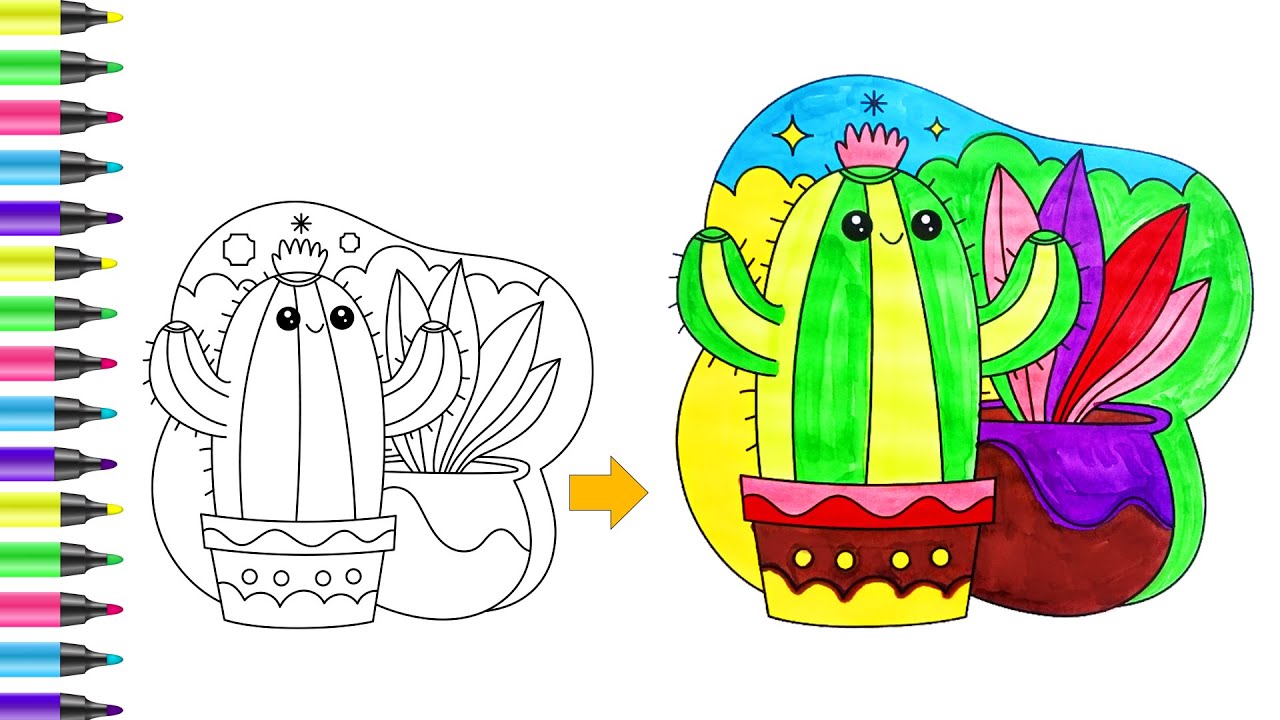 How to draw CACTUS | CACTUS tree step by step | Draw and Coloring a ...