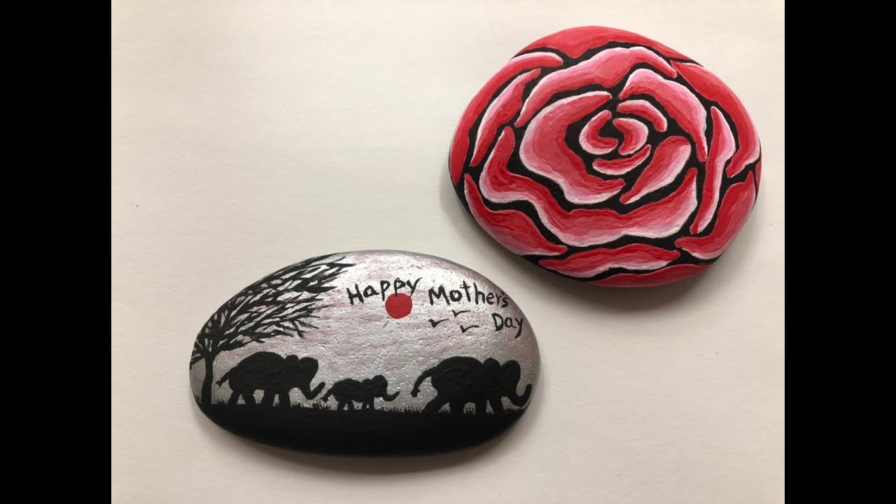 Rose painted rock ~ Mother’s Day Rock painting ideas - YouTube