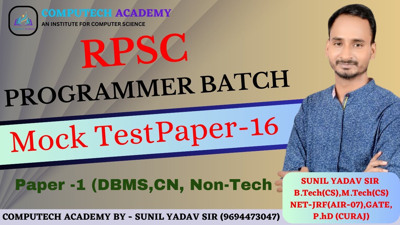 Rpsc Programmer Mock Test No 16 Paper 1 Full Test 9694473047 Programmer Mcq Batch