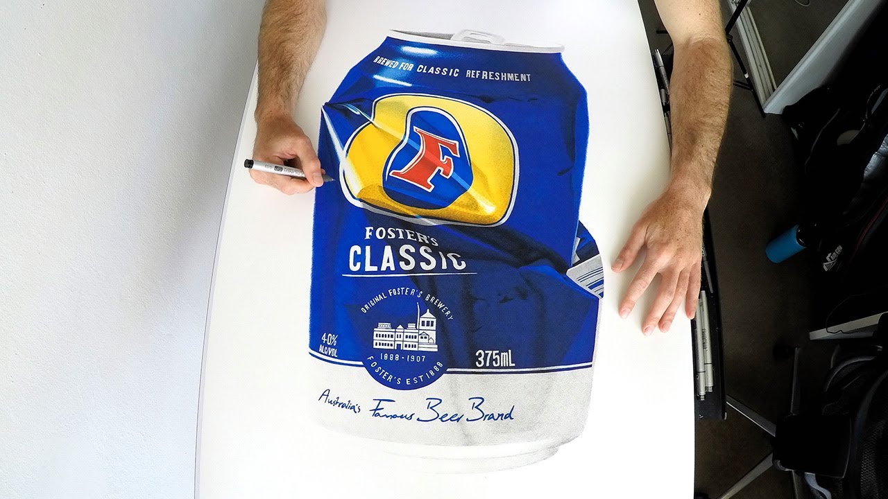 Fosters Beer can time lapse | Drawing one of Australia's most famous ...