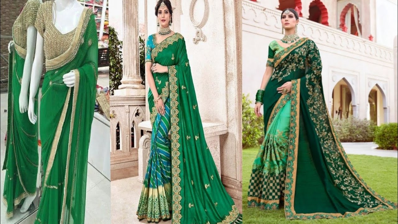 green color fancy mehndi especial saree design - YouTube