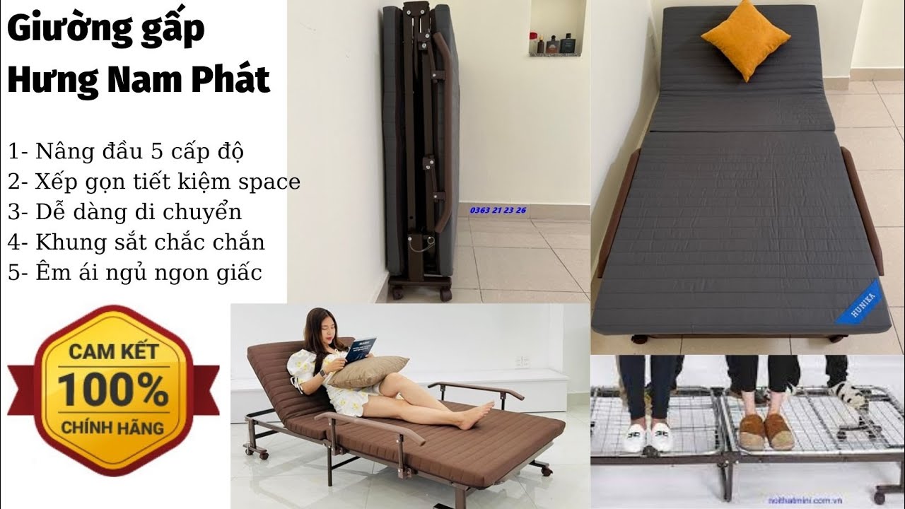 Giường Gấp Nâng Đầu Hàng Quốc Hunika 100(100cmx190cmx35cm) - YouTube