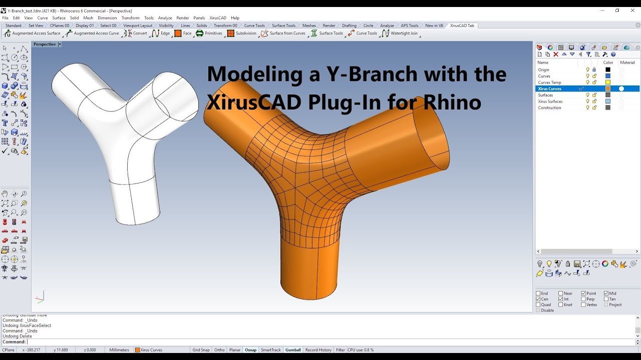 Rhino3d Modeling a Y-Branch with XirusCAD - YouTube