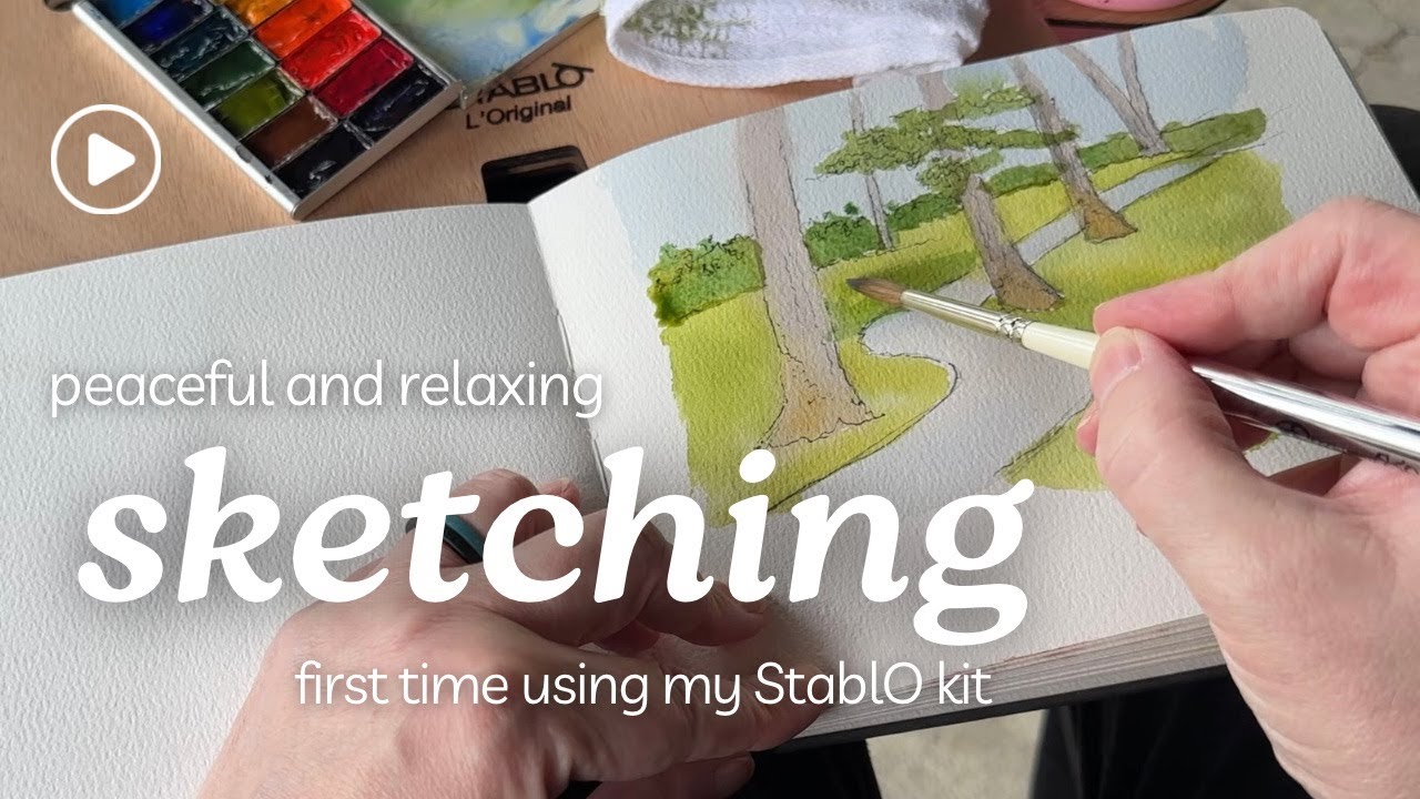 Join me while I sketch outdoors at a beautiful park on a cool and rainy ...