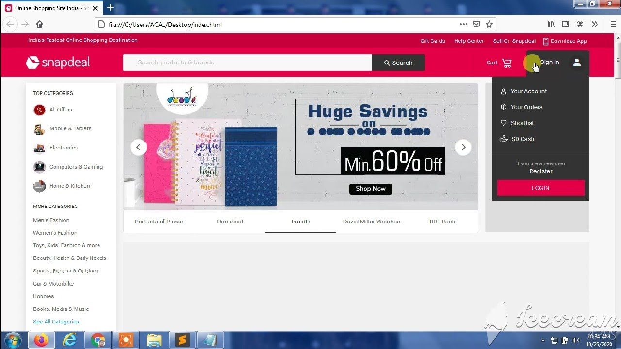 How to create Snapdeal Shopping website using Html and css in 1 minute# ...