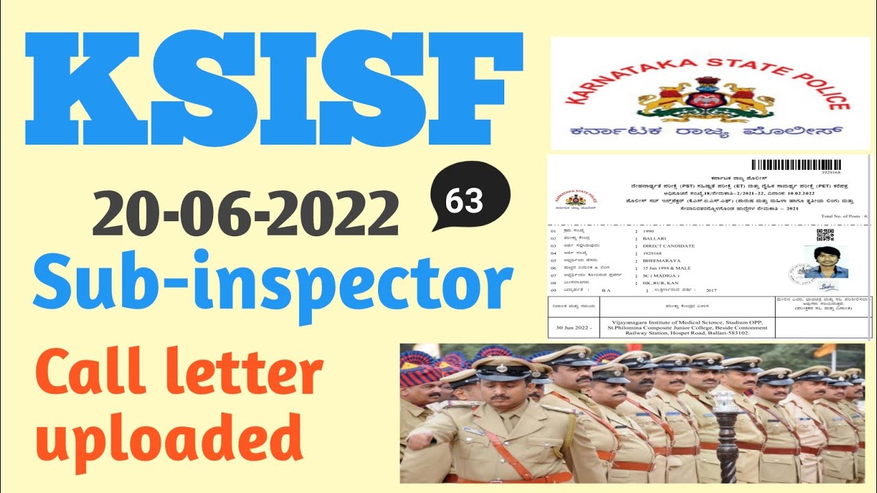 KSISF SUB-INSPECTOR Call letter uploaded || How to download Call letter ...