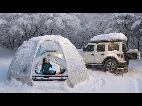 Heavy snowstorm forest frozen tent solo campingㅣFrozen Interesting Bubble Tent