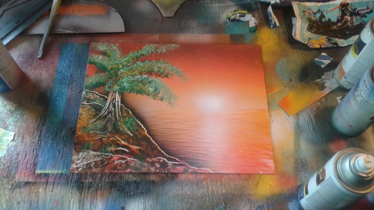 Beginner Level spray paint follow along landscape tutorial - YouTube