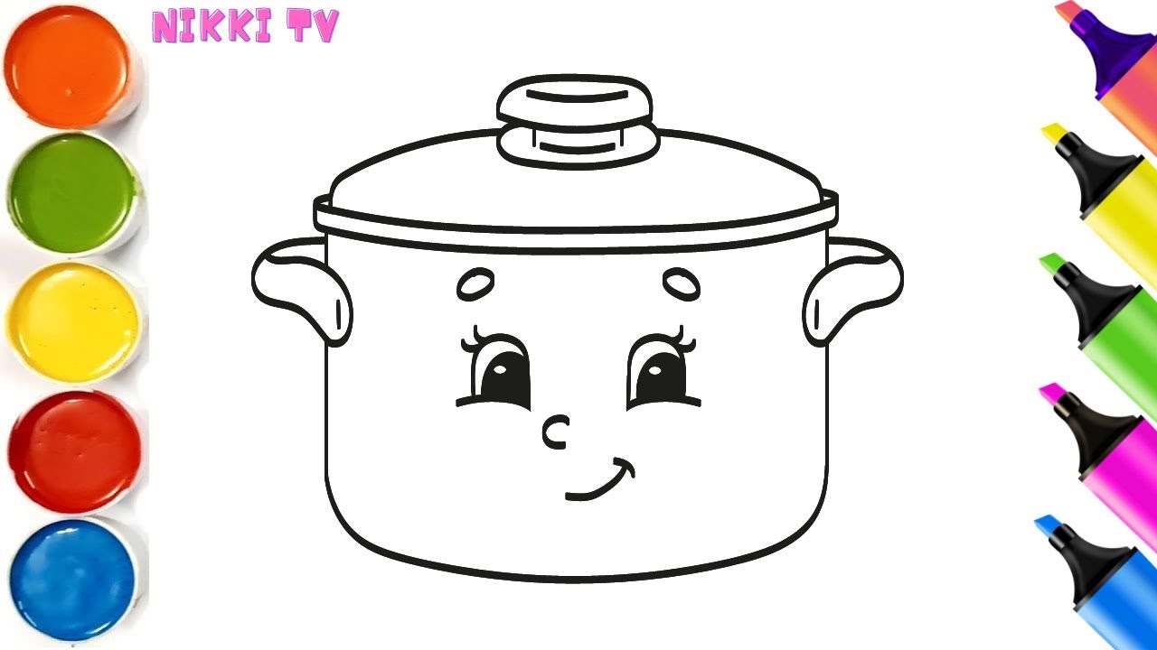 Cooking Pot Drawing, Painting, Coloring for kids and Toddlers | Easy ...