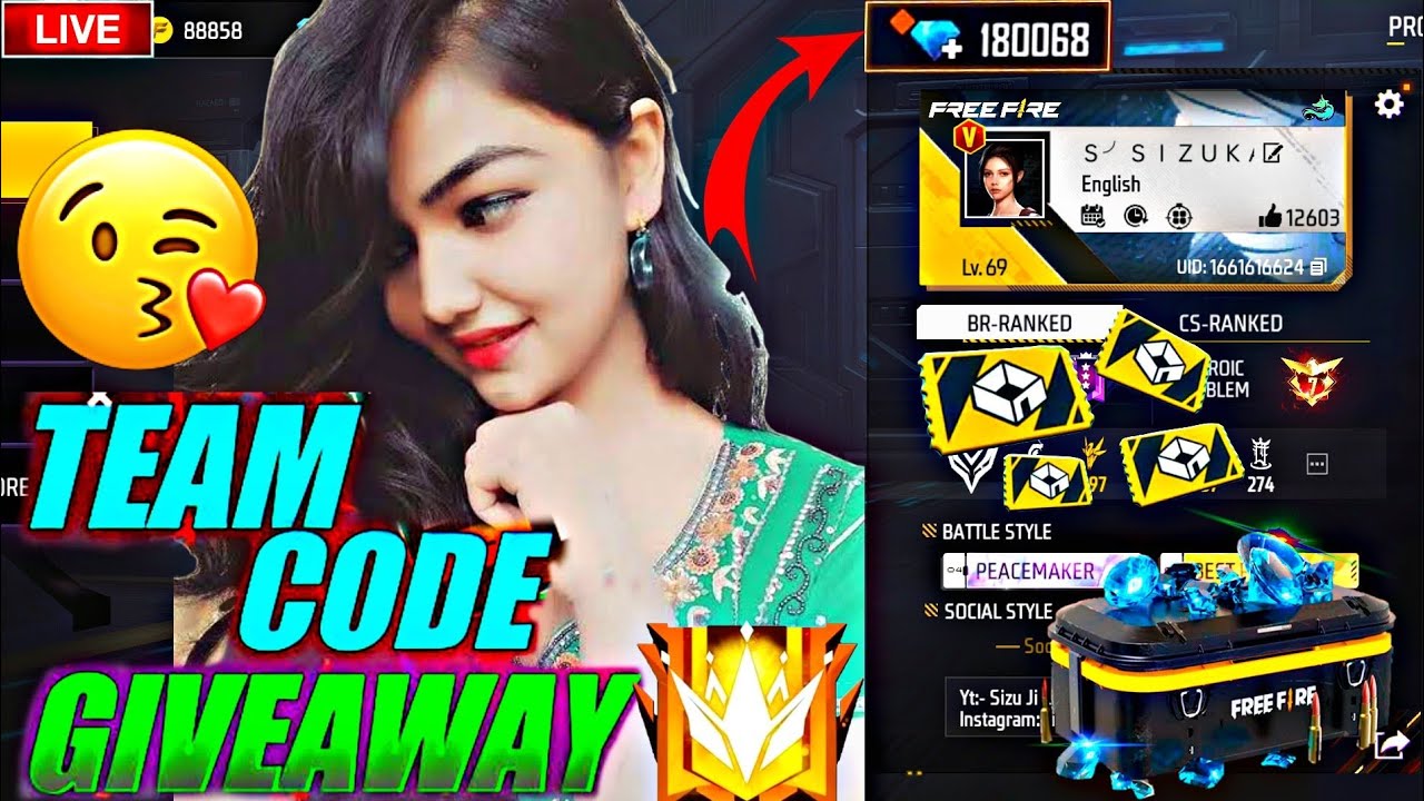 FREE FIRE LIVE GIVEAWAY TEAM CODE || FF LIVE REDEEM CODE - YouTube