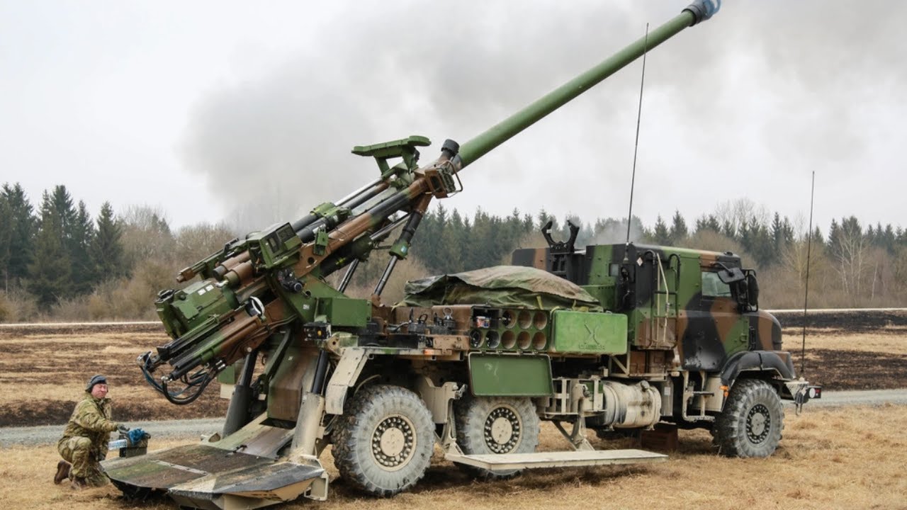 French CAESAR Self-Propelled Howitzer In Action During NATO Joint ...