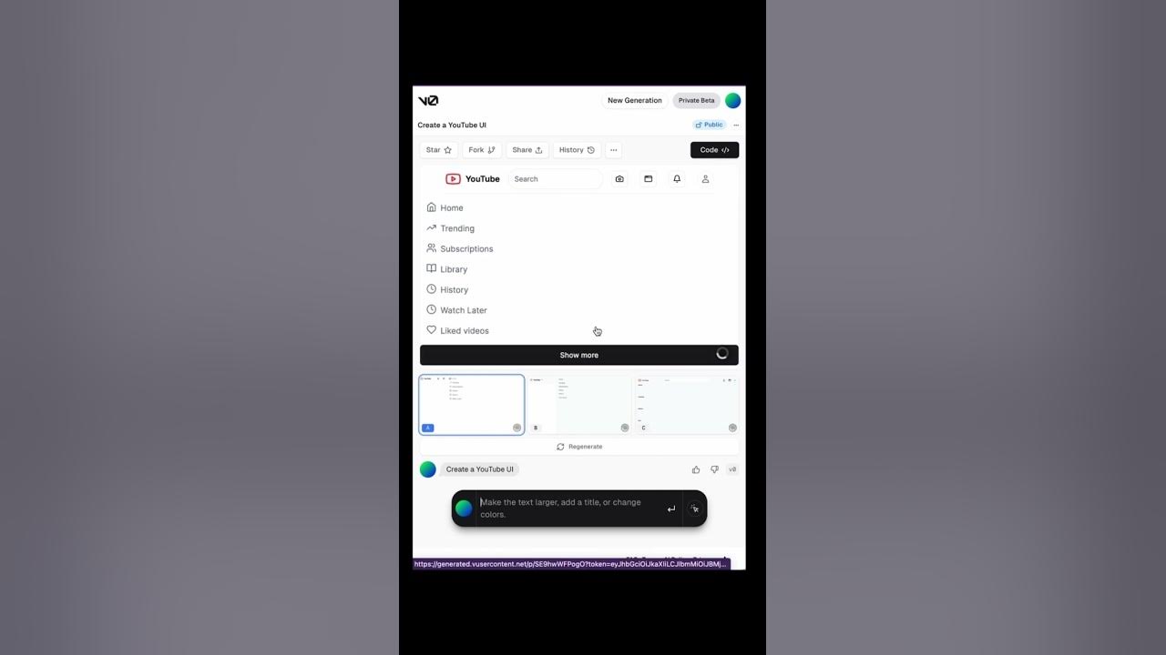 Vercel V0: YouTube UI #webdevelopment #react #generativeai - YouTube