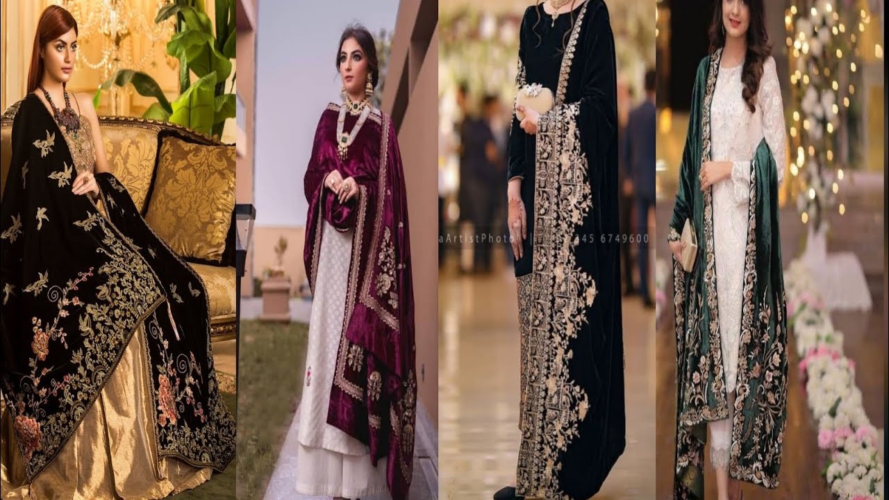 beautiful new style velvet shawl design unique - YouTube