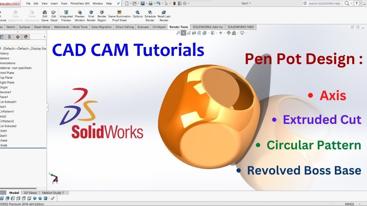 SolidWorks: Pen Pot Design । Solidwork Tutorials । CAD CAM । - YouTube