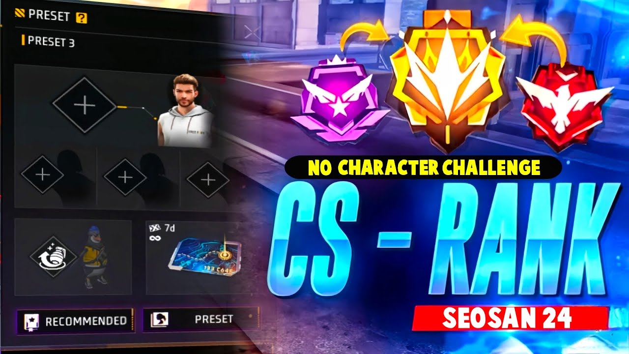 CS RANK NO CHARACTER SKILL CHALLENGE 😱 || FREE FIRE CS RANK PUSH ...