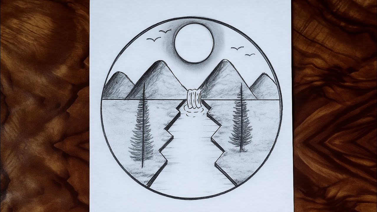 How to Draw Beautiful Mountain Lake || Easy Scenery Drawing - YouTube