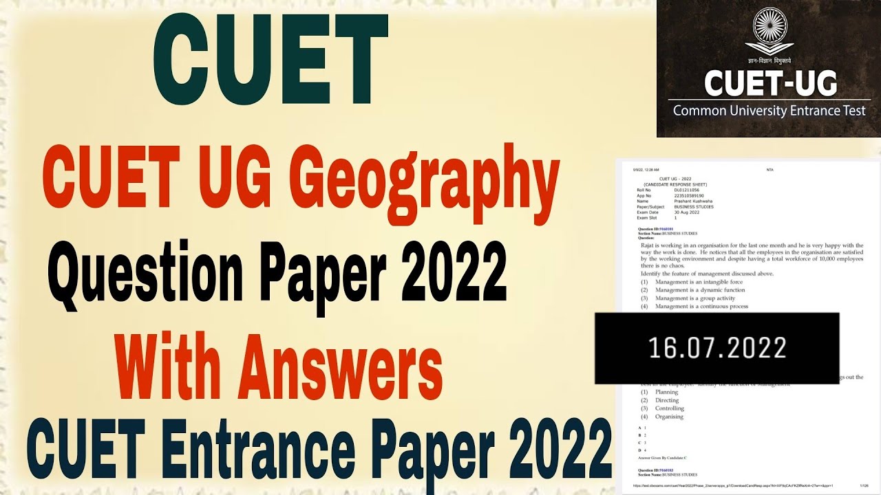 CUET UG Geography Questions paper 2022 | cuet geography/geology test ...