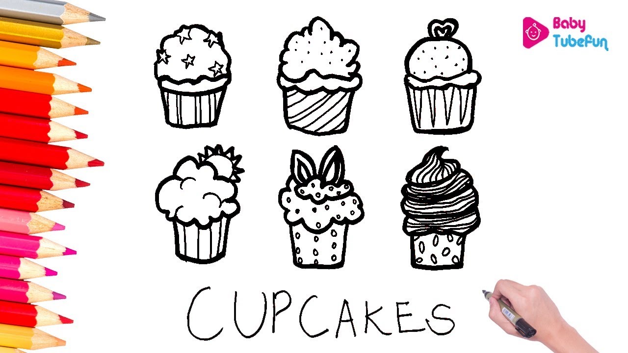 Drawing and Coloring cupcakes | Painting for toddlers and drawing for ...