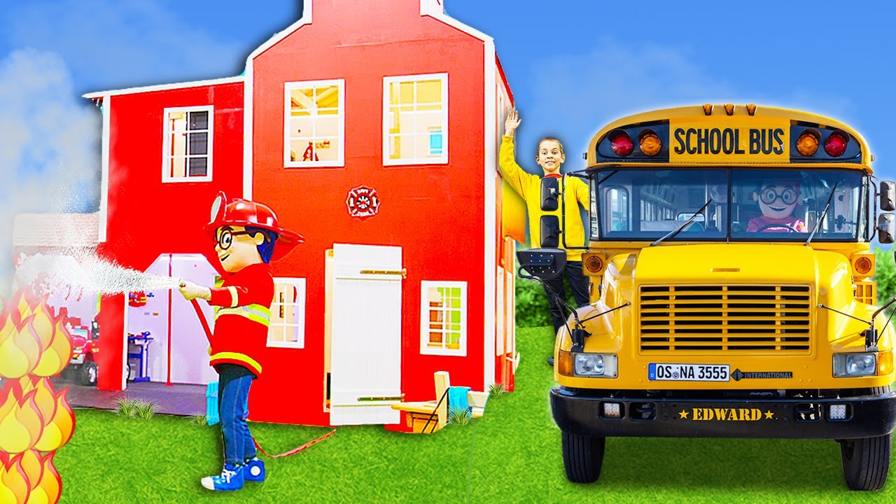 The Kids have fun going to the firemen school with a real school bus 🚌🧑 ...