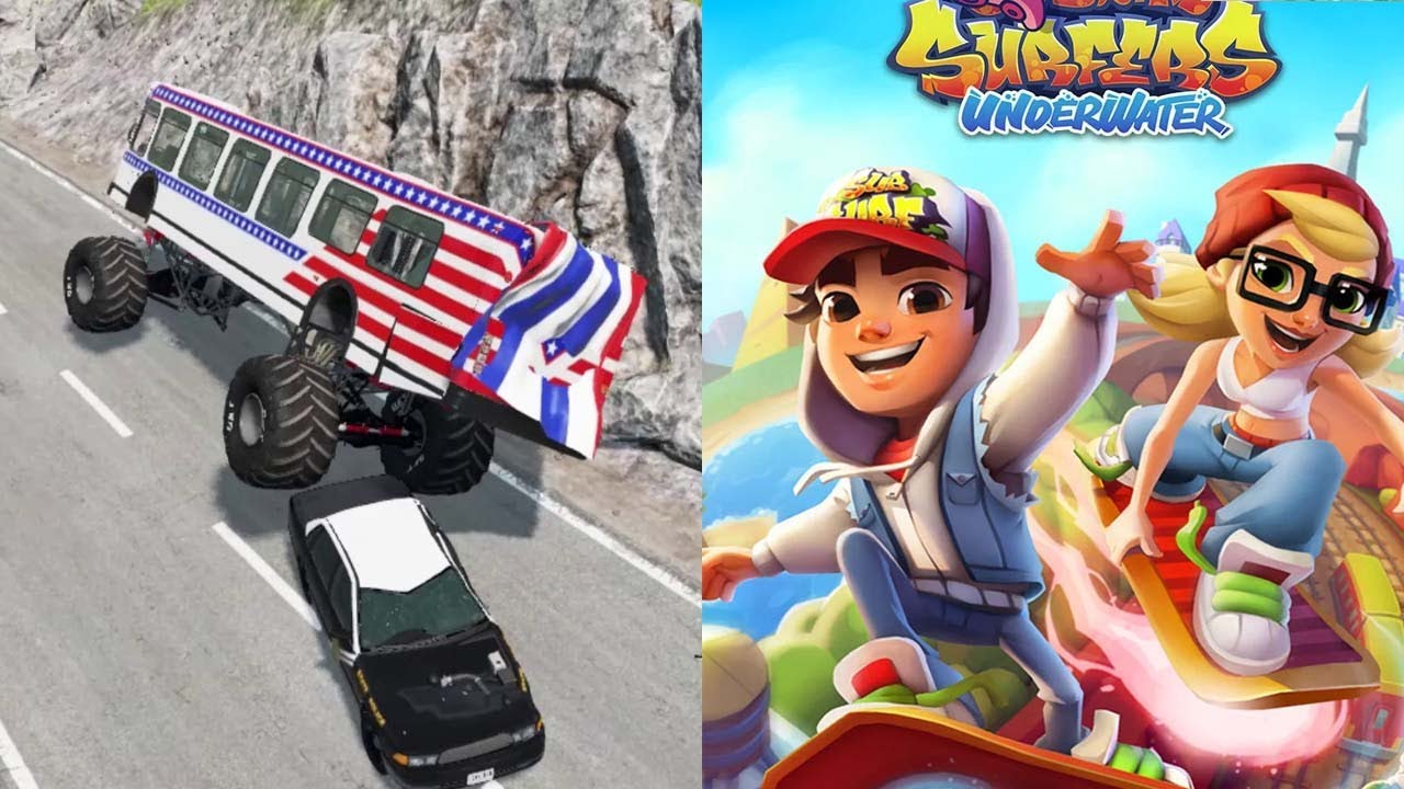 Subway surfers police cars big buses Run on danger Road - YouTube