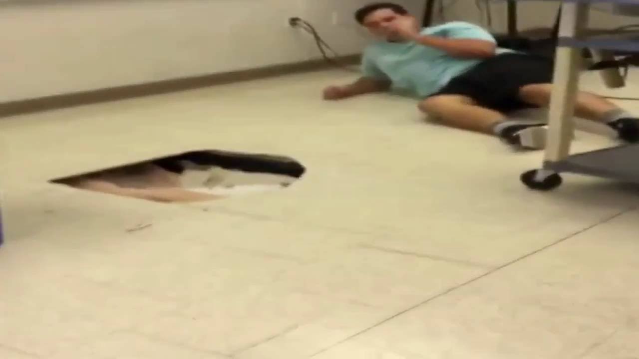 Highschool Lineman Jumps Trashcan In Class - Falls Through Hole In ...