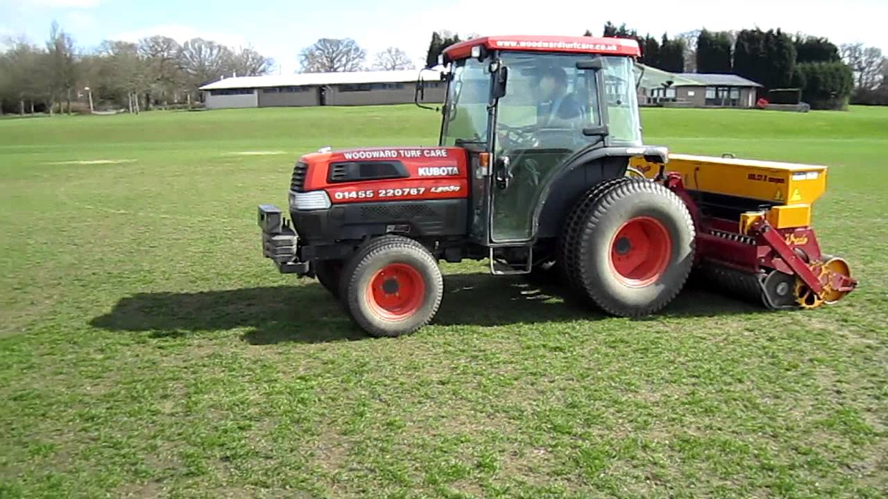 Sports Pitch Maintenance -Overseeding a football pitch with our Vredo ...