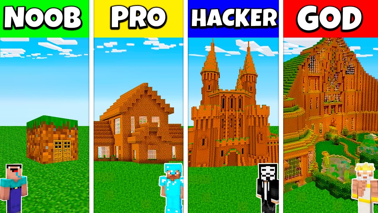 Minecraft Battle: NOOB vs PRO vs HACKER vs GOD: DIRT BASE BLOCK HOUSE ...