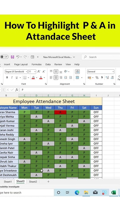 How To Highlights Present and Absent in Attendance Sheet Excel #excel #exceltips #excelinterview ...