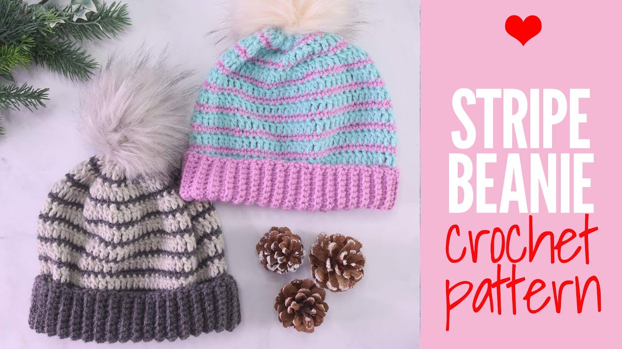Striped Beanie Crochet Pattern – Easy Beginner Tutorial (5 Sizes ...