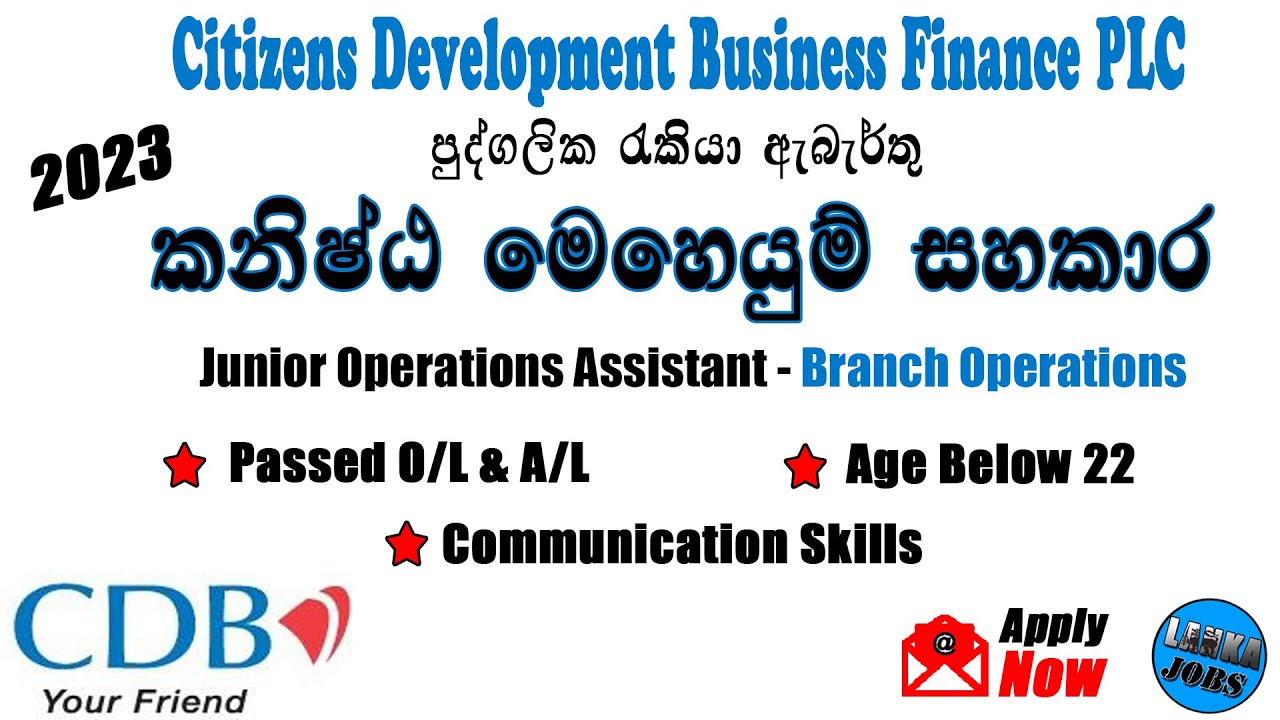 CDB - Citizens Development Business Finance PLC Job Vacancies/පුද්ගලික ...