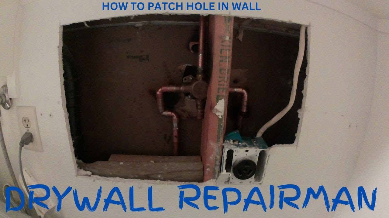 how to patch a plumbing access hole in your wall using spray texture ...
