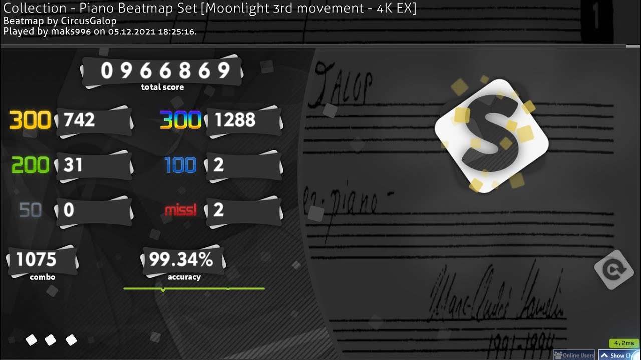 osu!mania 4.14⭐ Piano Beatmap Set [Moonlight 3rd movement - 4K EX] (S ...