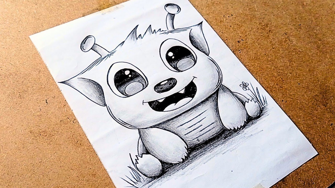 How to draw a cute alien || Cartoon drawing easy step by step - YouTube