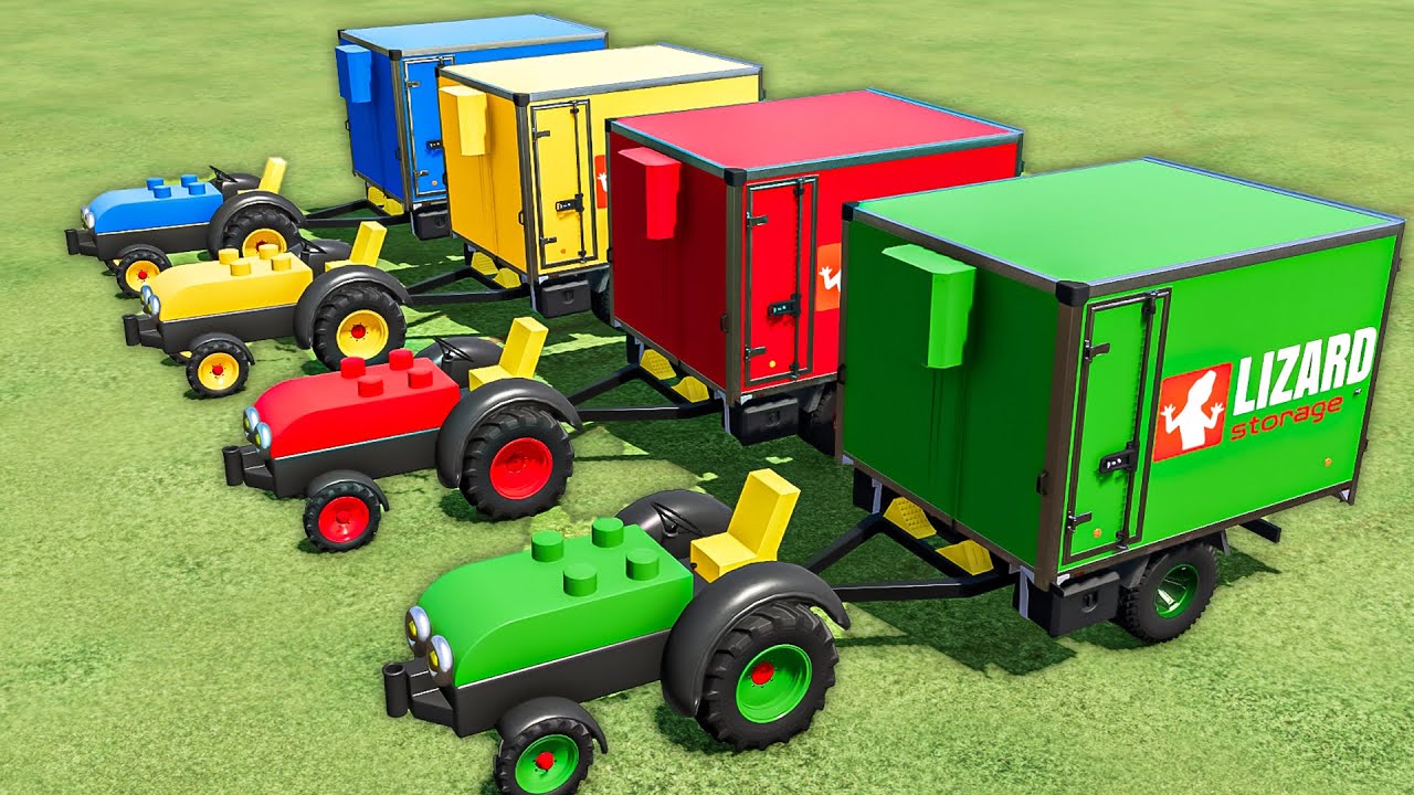 Mini Tractor of Colors! Transport Mini Lego Tractors to Grass Field ...