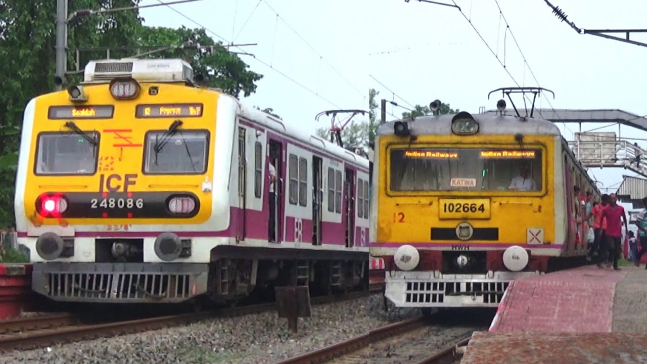 Two different model EMU local trains crossing ! Indian Railways - YouTube