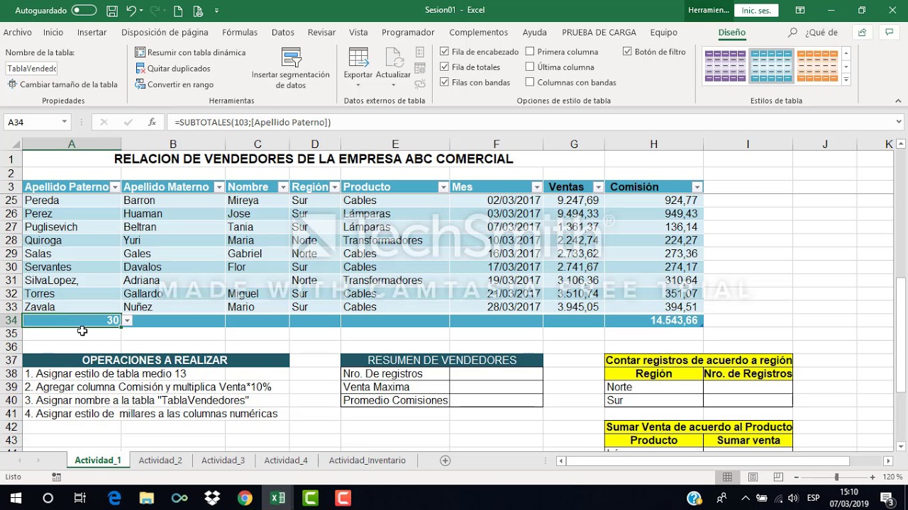 Tablas en Excel ejemplo 1 - YouTube
