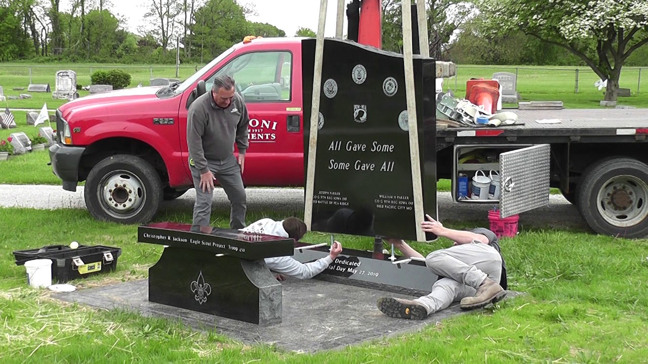 Balconi Monuments Placing Chris' Eagle Scout Monument - YouTube