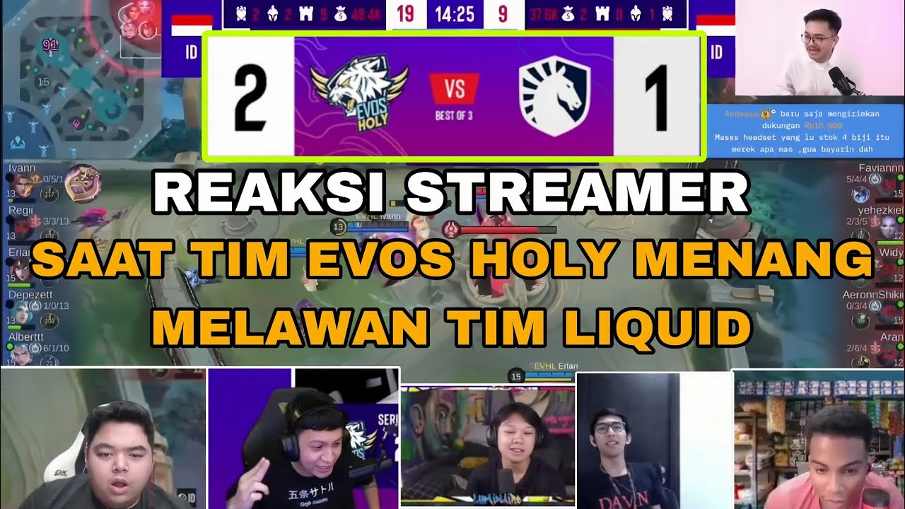 REAKSI PARA STREAMER MELIHAT KEMENANGAN EVOS HOLY ATAS TIM LIQUID ...