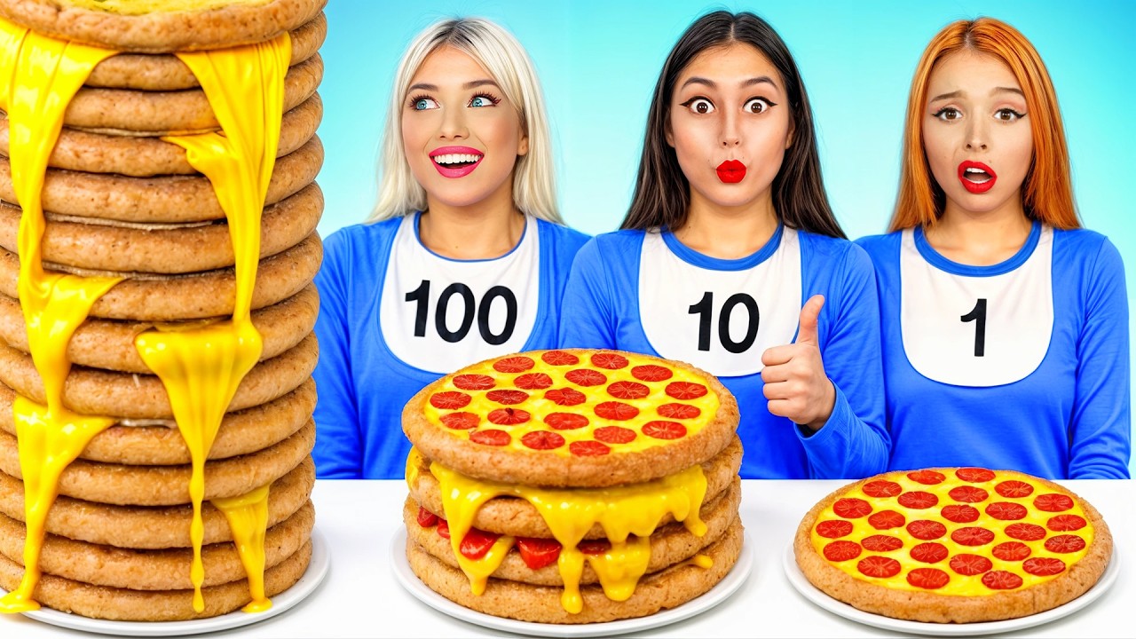 100 Layers of Food Challenge | Eating 1 vs 100 Layers of Chocolate Food ...