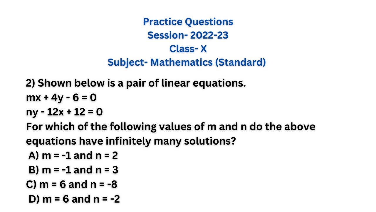 Shown Below Is A Pair Of Linear Equations mx 4y 6 0 Ny 12x 12