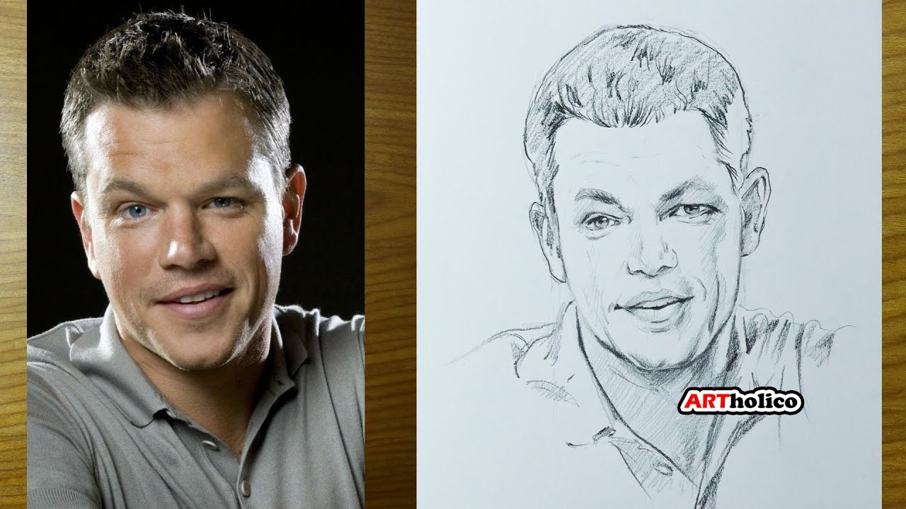 How to Make Face Drawing with Pencil Tutorial Matt Damon - YouTube