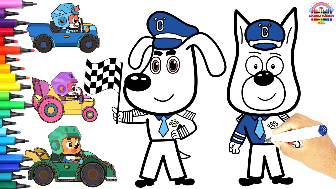 🏎️🚙Dibuja y Colorea a SHERIFF LABRADOR y DOBBY 🏁🚗 CARRERA DE AUTOS 🐢🌊🦈 ...