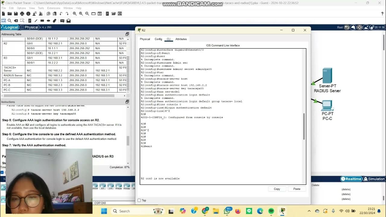 UTS KSI | Packet Tracer Configure Server based Authentication with TACACS+ and RADIUS | Siti ...
