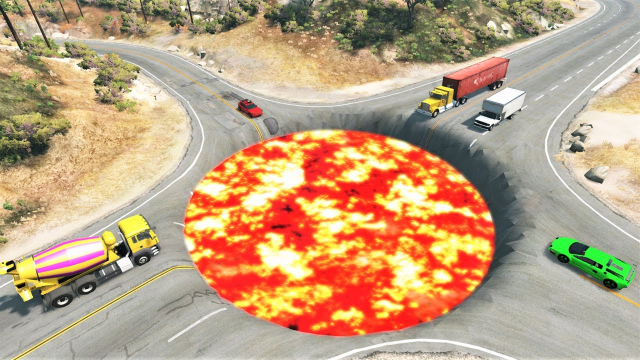 Cars vs Giant Crater ⭐️- Cars vs Lava - BeamNG.Drive - YouTube