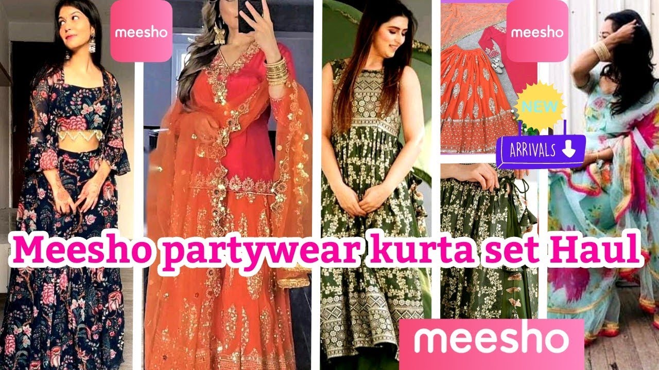😍👗🛍️||Meesho Haul||Meesho partywear kurta set/Designer gowns/Sharara ...