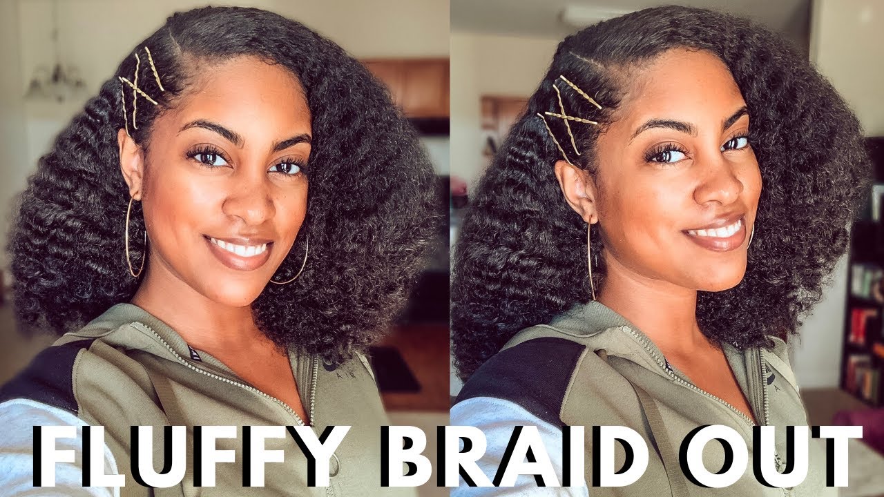 FLUFFY TWO BRAID BRAID-OUT - YouTube