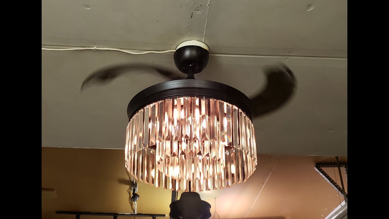 Parrot Uncle 42'" Crystal Retractable Ceiling Fan With Foldable Blades ...