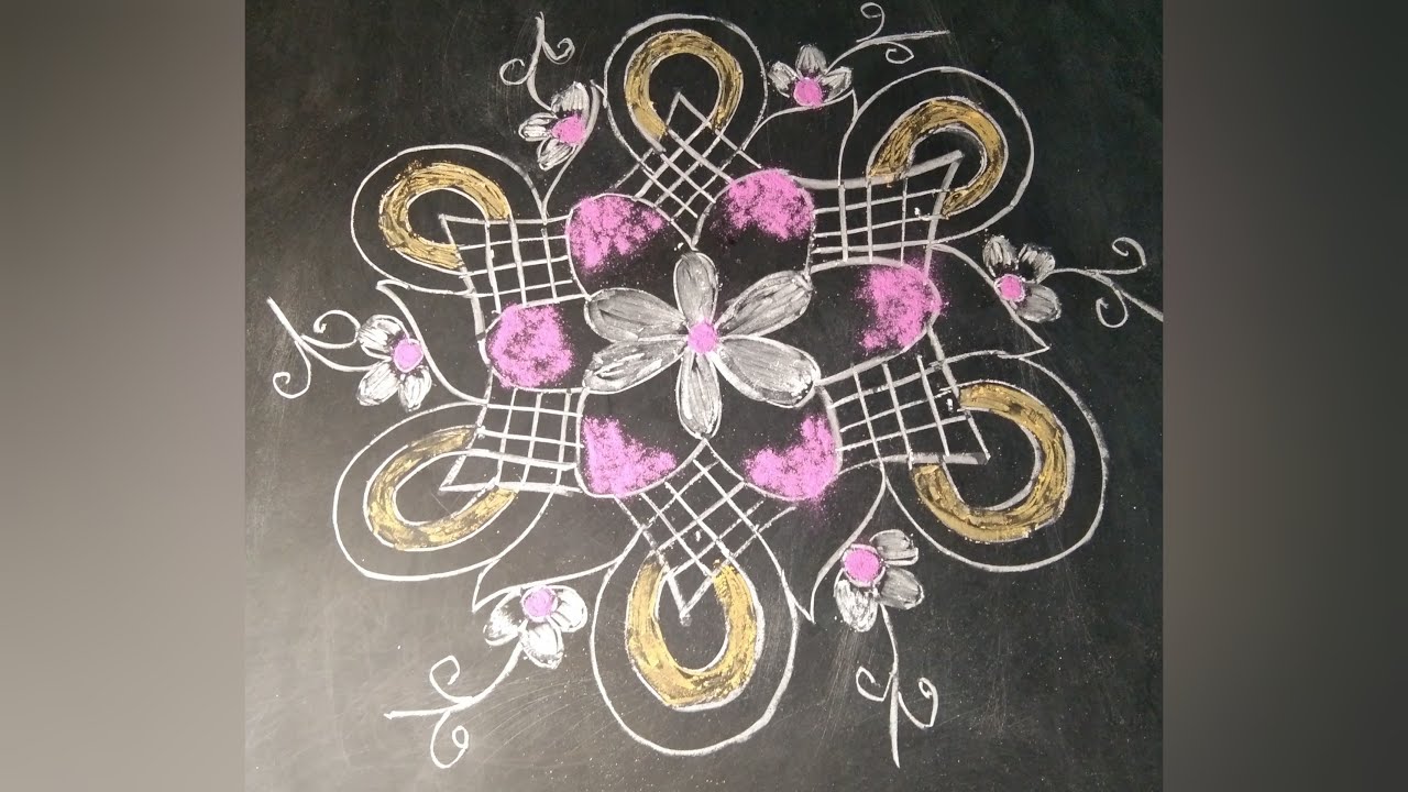 chalk piece rangoli || simple rangoli || easy rangoli || simple kolam ...