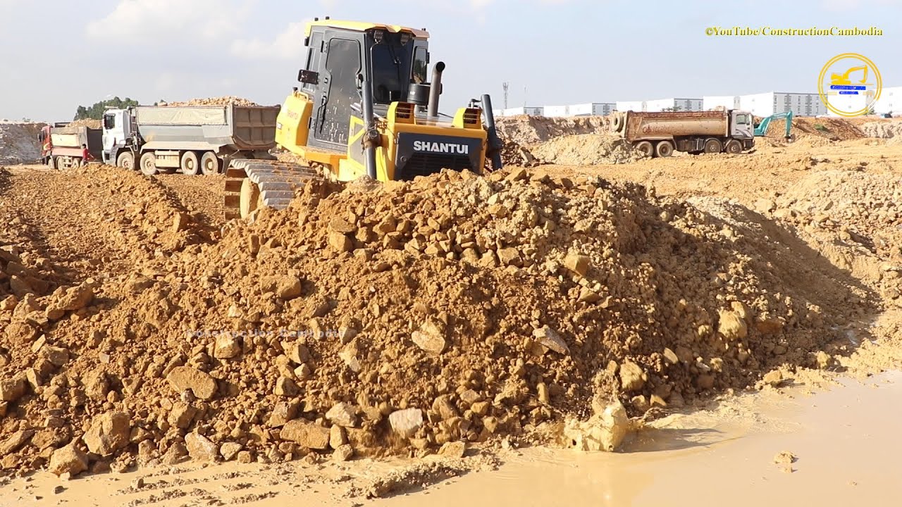 Dozers And Dump Trucks Work hard Fill the pit with soil - YouTube