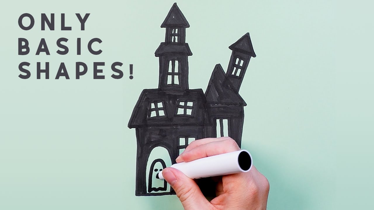 How To Draw A Hunted House - Using ONLY Basic Shapes - YouTube